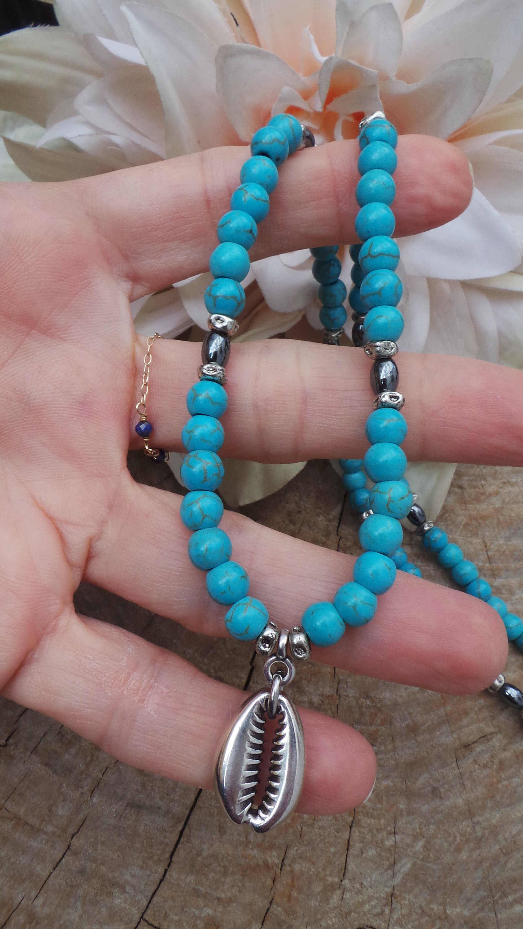 Mens beaded necklace. Mens cowrie shell necklace. Mens turquoise ...