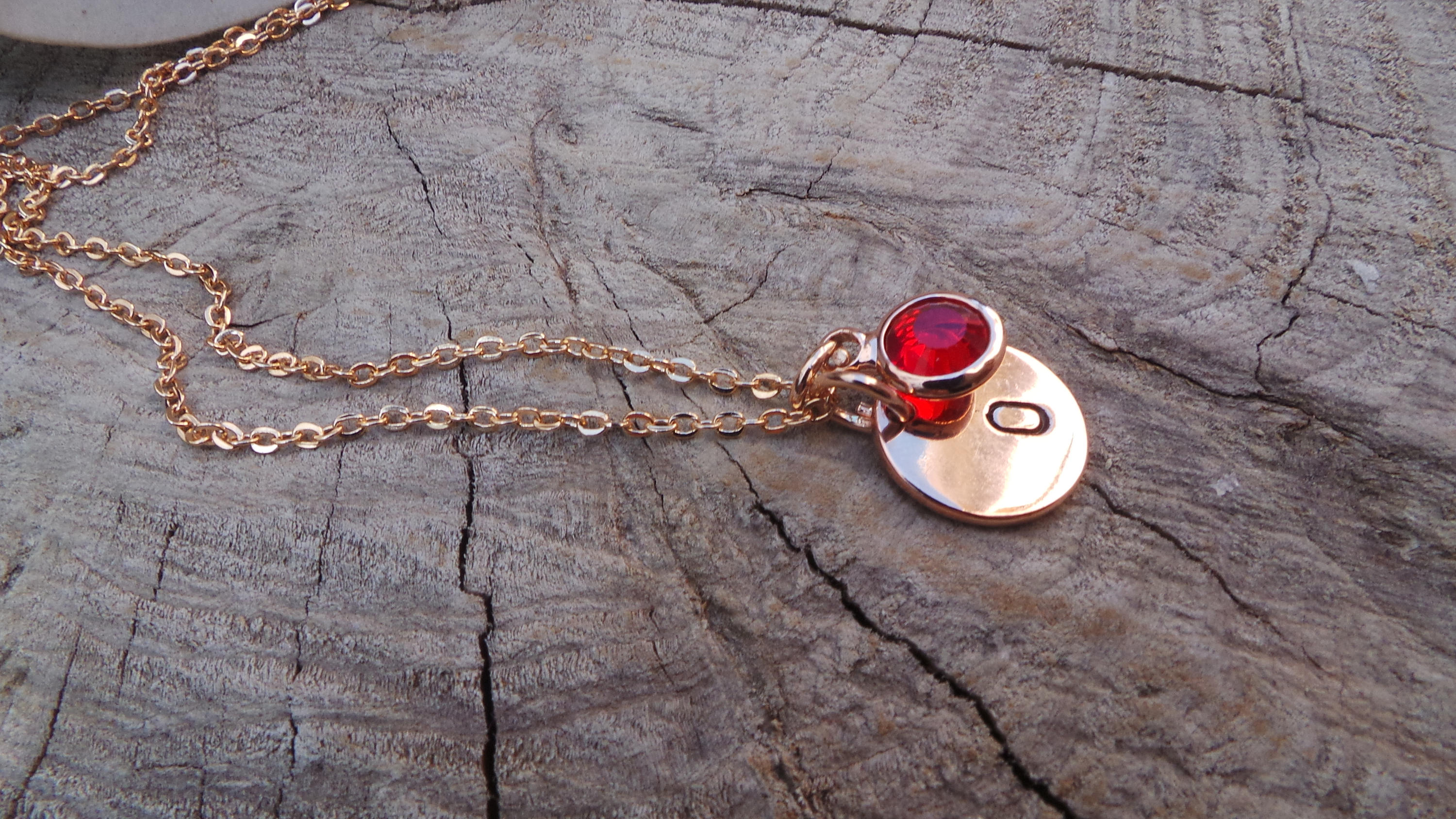 Initial and birthstone necklace. Hand stamped initial necklace.Rose ...