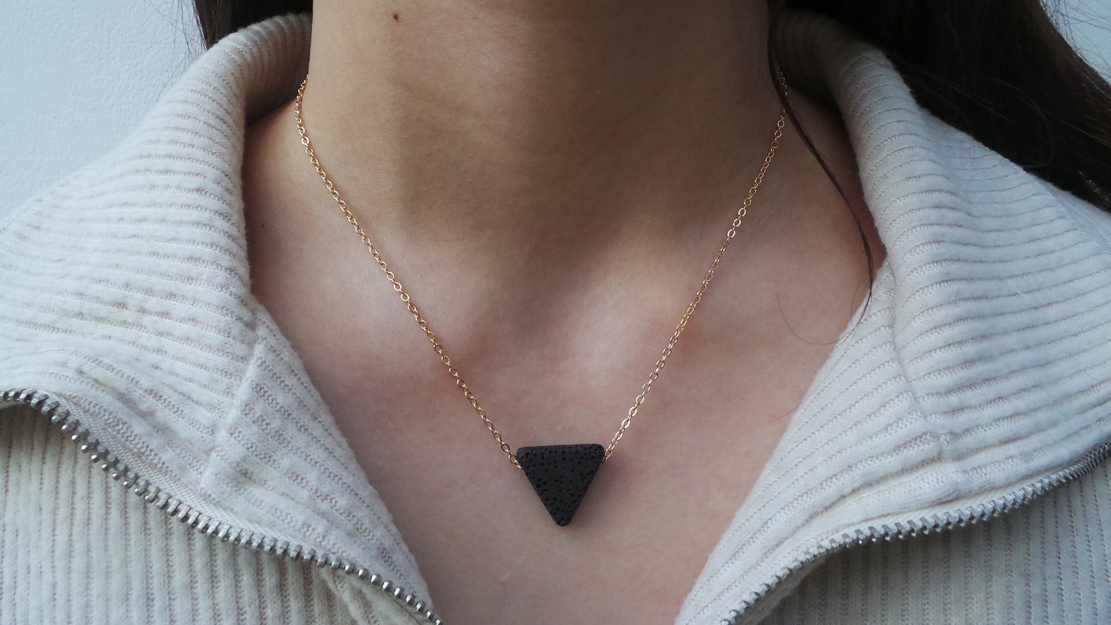 Lava Diffuser Necklace. Triangle Lava Necklace. Minimalist | Etsy