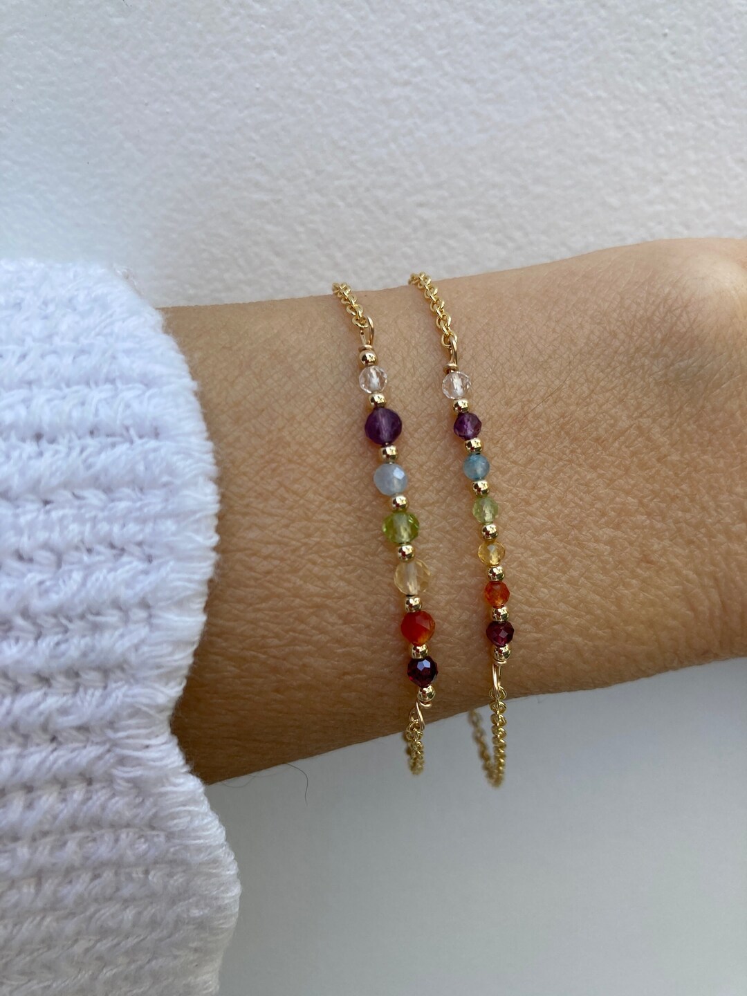 7 Chakra Bracelet. Real Stone 7 Chakra. Dainty Chakra Bracelet - Etsy