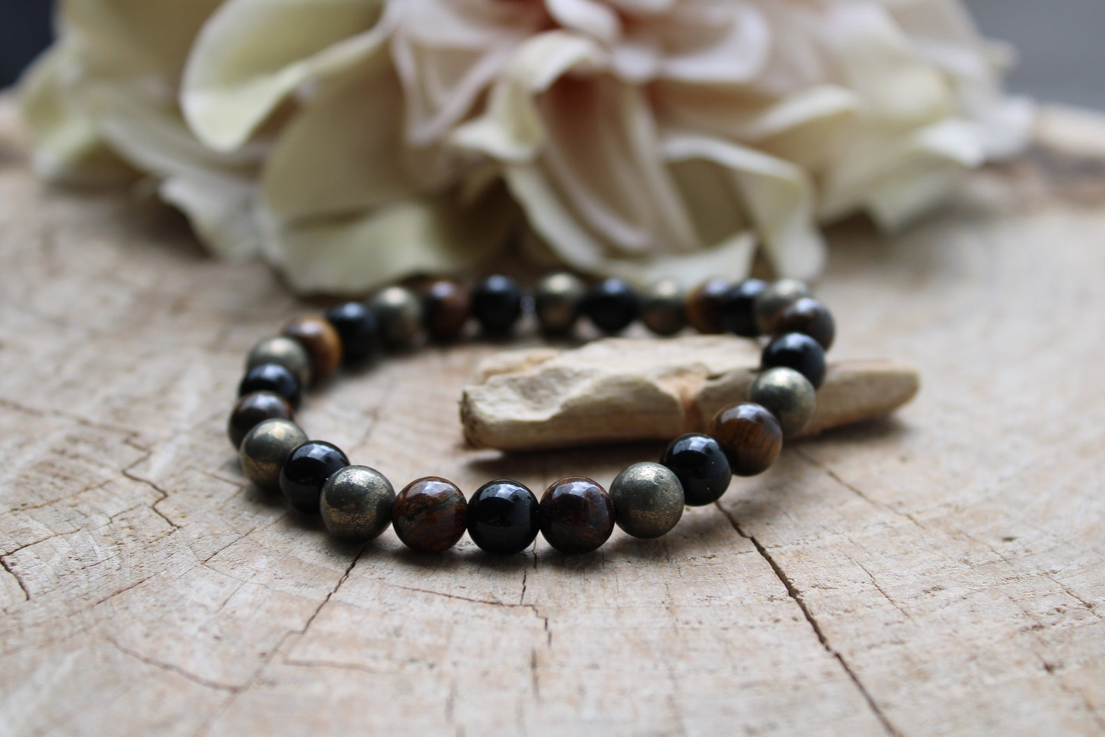 Abundance Bracelet for Men. Pyrite, Bronzite and Onyx Bracelet. Mens ...