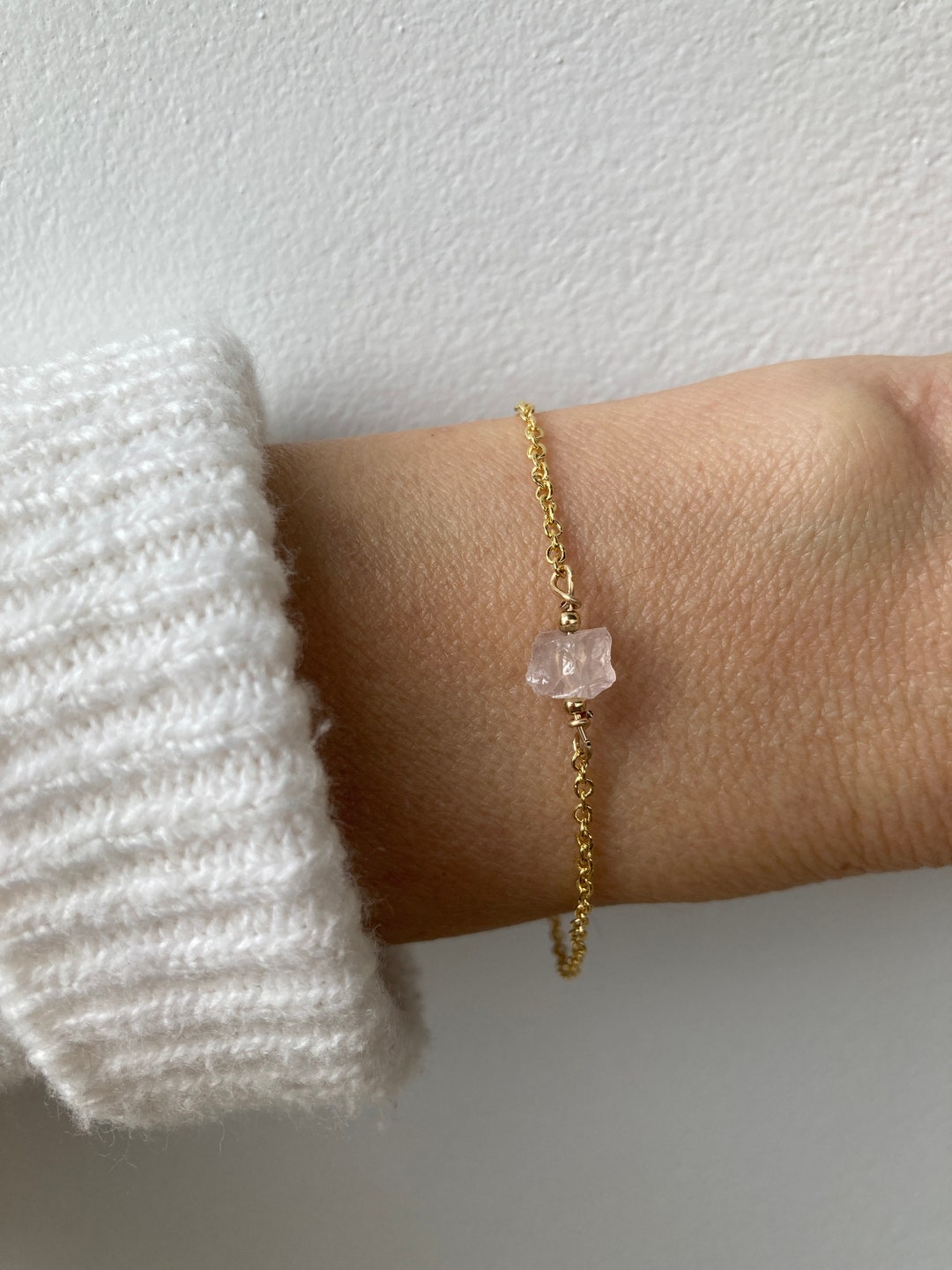 Raw Rose Quartz Crystal Bracelet. Gold Filled/sterling Silver Rose ...