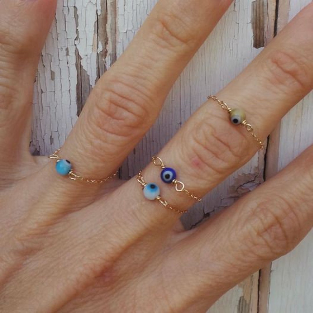 Evil Eye Ring. Evil Eye Chain Ring. Gold Filled Evil Eye Ring. - Etsy