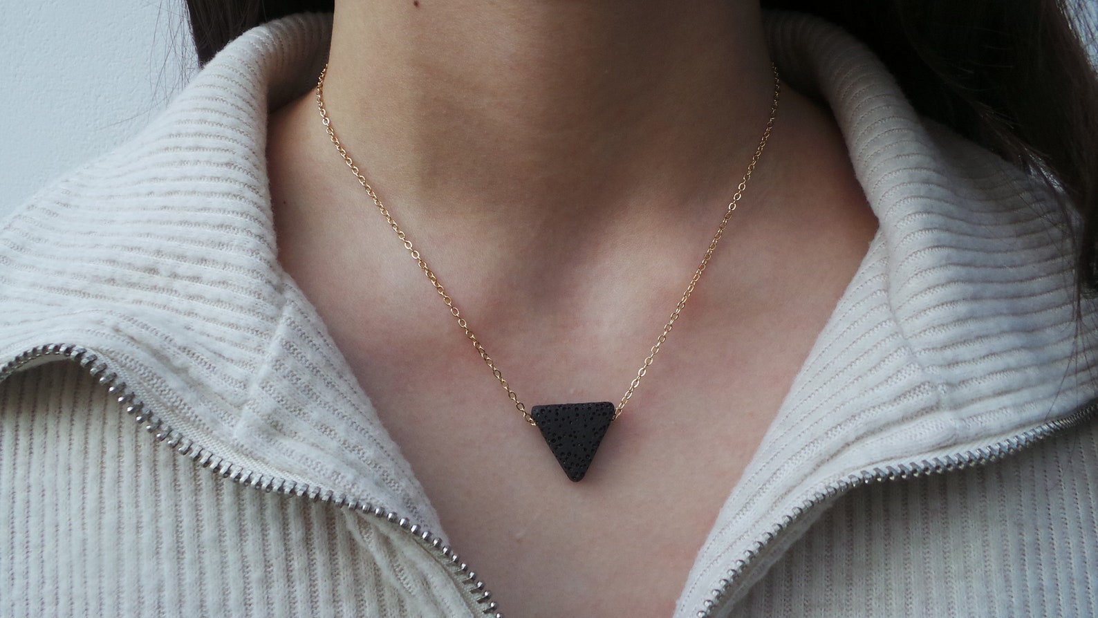 Lava Diffuser Necklace. Triangle Lava Necklace. Minimalist | Etsy