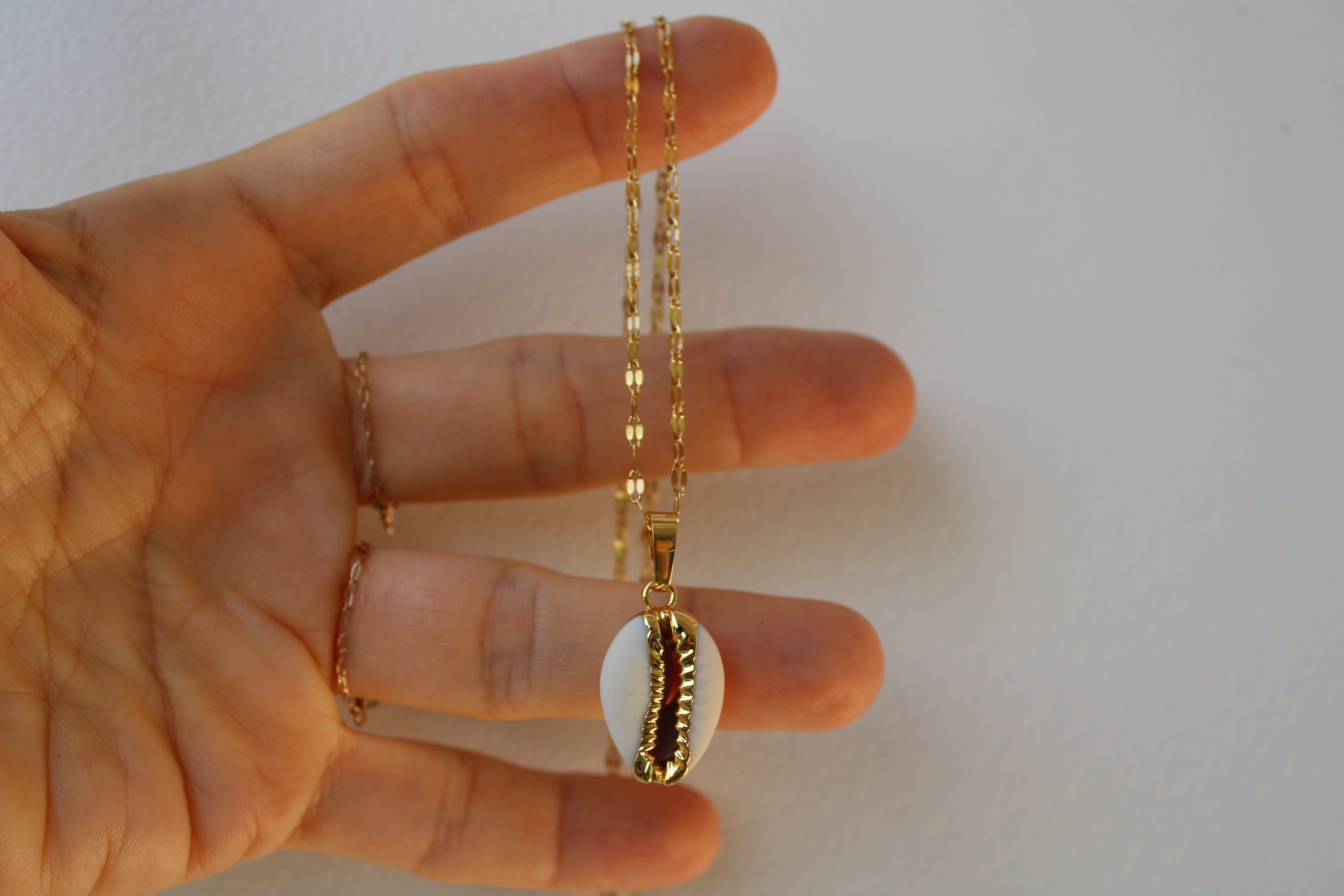Cowrie shell necklace. Shell necklace. 24k gold plated cowrie shell ...