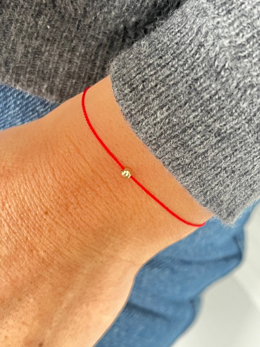 Solid Gold Red Silk String Bracelet: Minimalist Wish Jewelry - Etsy