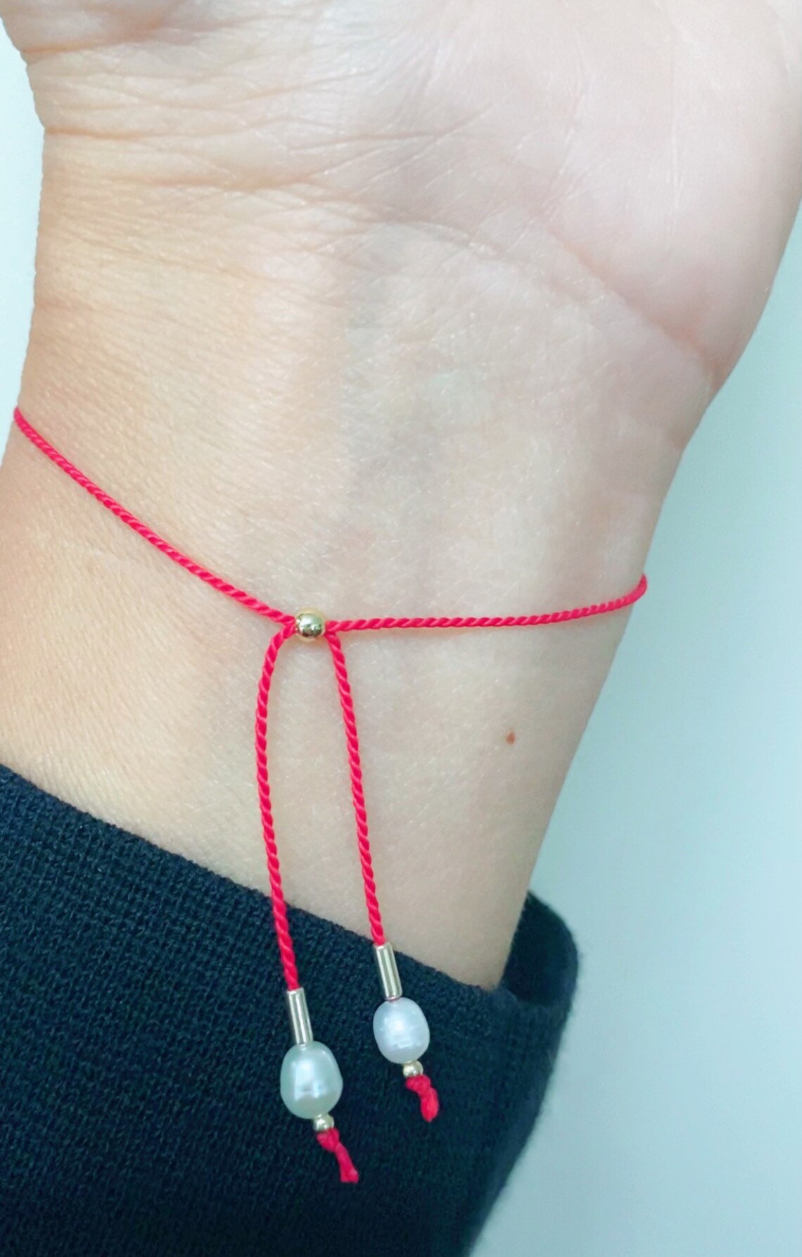 Delicate Red Silk String Bracelet With Freshwater Pearls - Etsy
