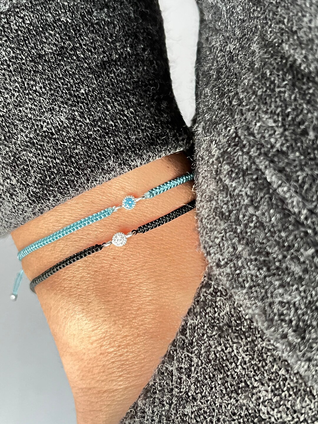 Delicate Macrame Bracelet: Silk String, Sterling Silver, CZ Bead - Etsy