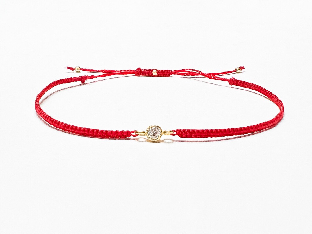 Red Silk String Macramé Bracelet With Zircon Gold Bead, Gold CZ Silk ...