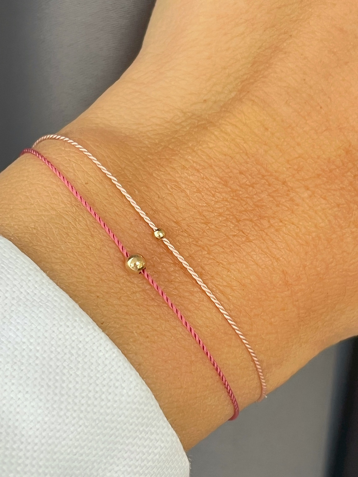 Green Silk String Bracelet: 14K Gold Bead, Good Luck Charm - Etsy