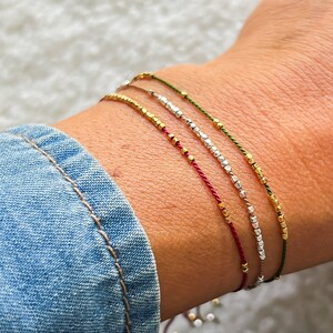 24K Gold Vermeil Red Silk String Bracelet, Protection and Wish Bracelet ...