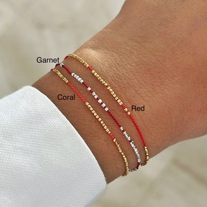 24K Gold Vermeil Red Silk String Bracelet, Protection and Wish Bracelet ...