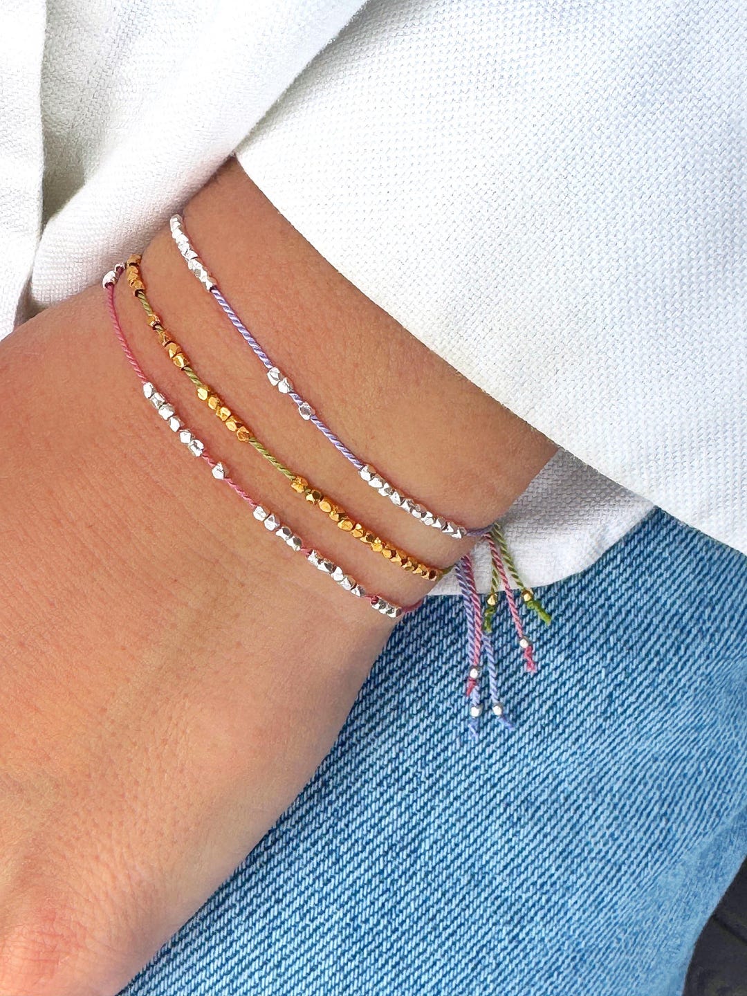 24K Gold Vermeil Silk String Bracelet: Adjustable Boho Jewelry - Etsy