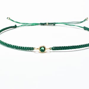 Emerald Green String Bracelet With Zircon Bead, Gold CZ Silk String ...