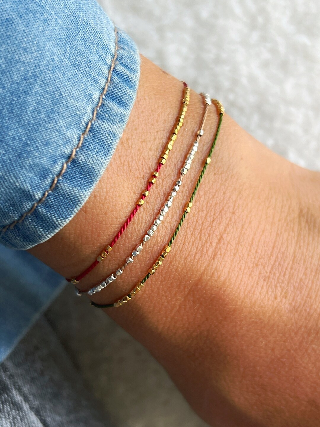 24K Gold Vermeil Red Silk String Bracelet, Protection and Wish Bracelet ...