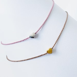 Tiny Heart Bracelet: Silk String, Sterling Silver or Gold Vermeil Charm ...
