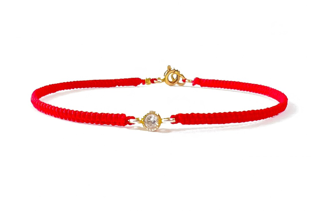 Red Silk String Bracelet: Gold CZ Bead, Macrame Style - Etsy
