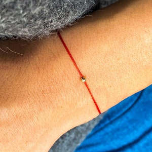 Solid Gold Red Silk String Bracelet, Red String Minimalistic Wish ...