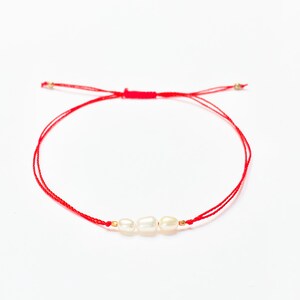 Delicate Red String Bracelet, Minimalistic Wish Bracelet, Pearl ...