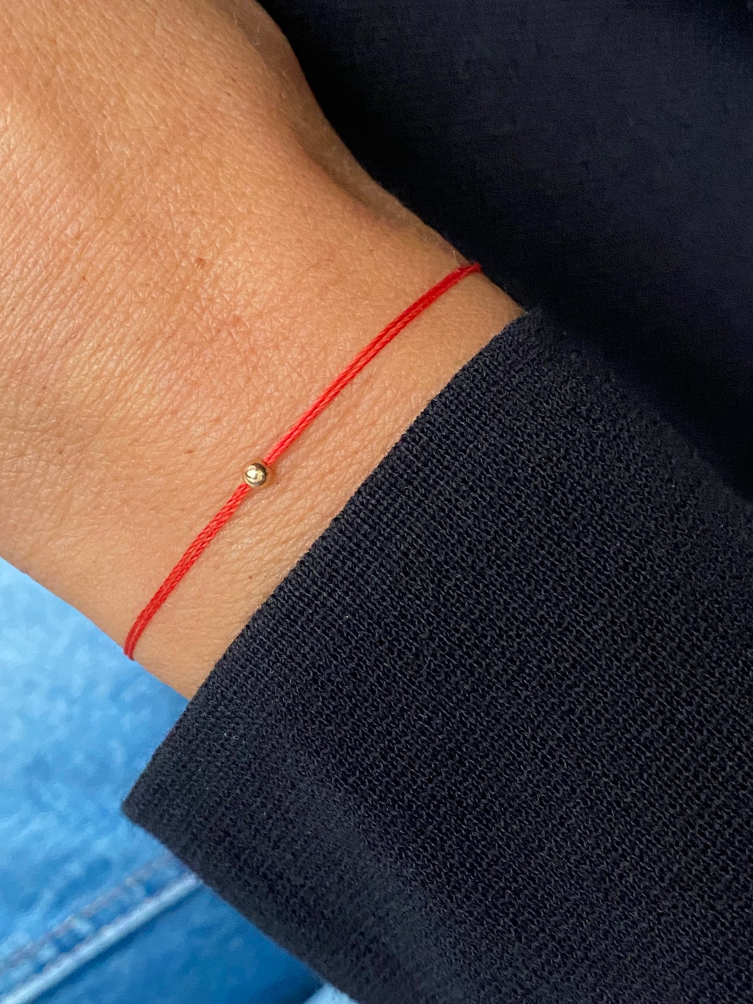 14k Gold Red String Bracelet, Solid Gold Red Silk String Bracelet, Red ...