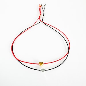 Silk String Heart Bracelet: 24K Gold Vermeil or Sterling Silver Charm ...