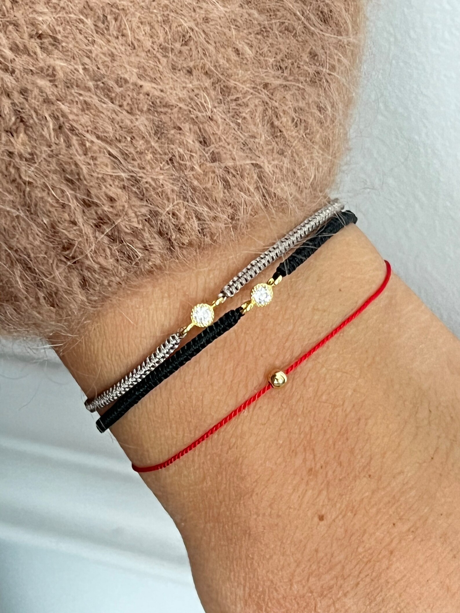 Red Silk String Bracelet: Gold CZ Bead, Macrame Style - Etsy