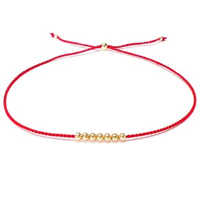 Solid 14K Gold Seven Wish Bracelet, Delicate Red Silk String Bracelet ...