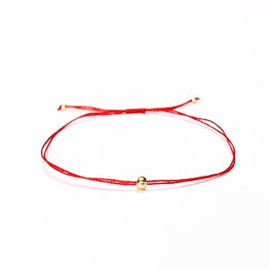 14k Gold Red String Bracelet, Solid Gold Red Silk String Bracelet, Red ...