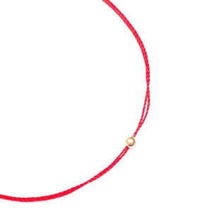 14k Gold Red String Bracelet, Solid Gold Red Silk String Bracelet, Red ...