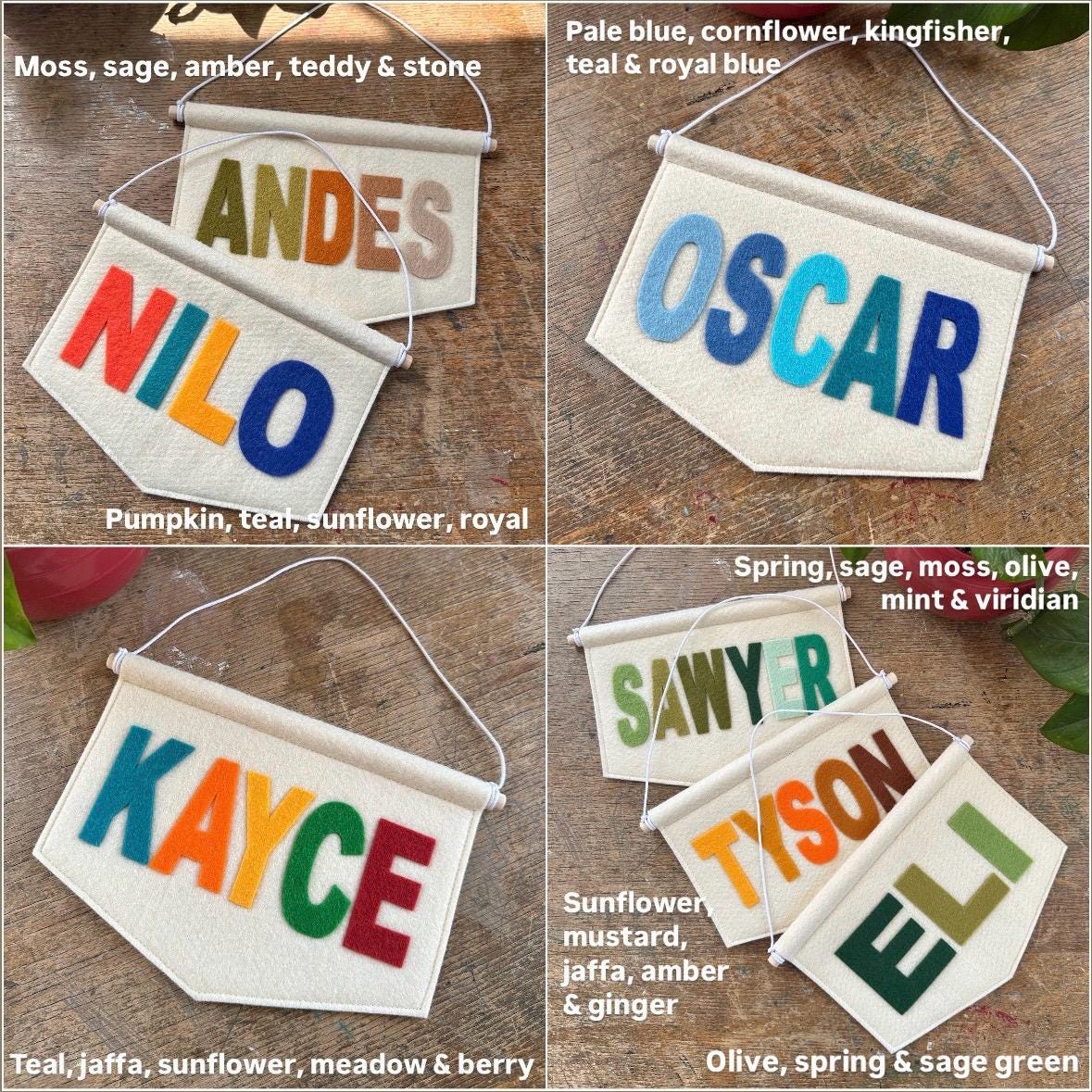 Custom Colour Felt Name Banner - Personalised Bedroom Door Sign - Kid’s ...