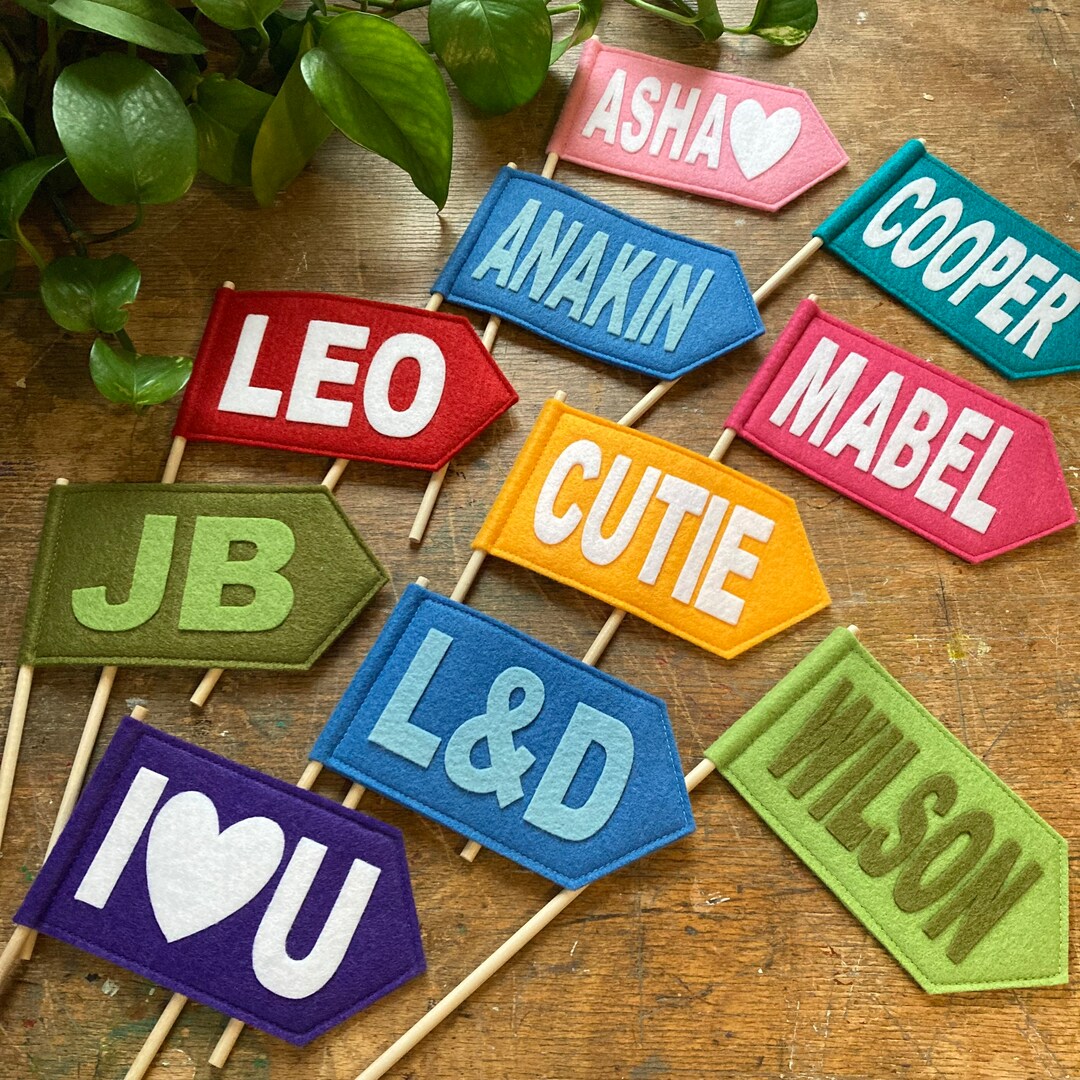 Personalised Flag Decoration - Name or Word Felt Flag Custom Colour ...