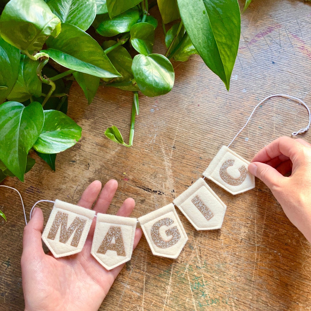Rose Gold Glitter & Ivory Name Garland Personalised Felt Bunting ...