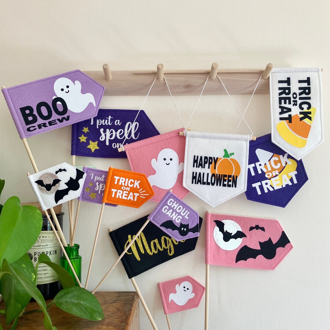 Cute Halloween Felt Flags & Banners Boo Crew Ghost Decoration Full Moon ...