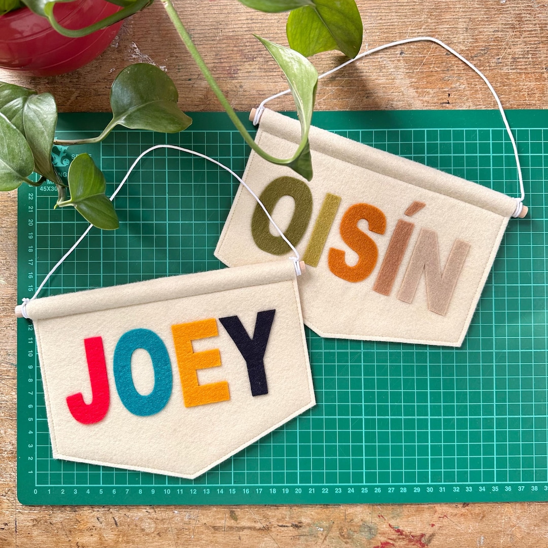 Custom Colour Felt Name Banner - Personalised Bedroom Door Sign - Kid’s ...