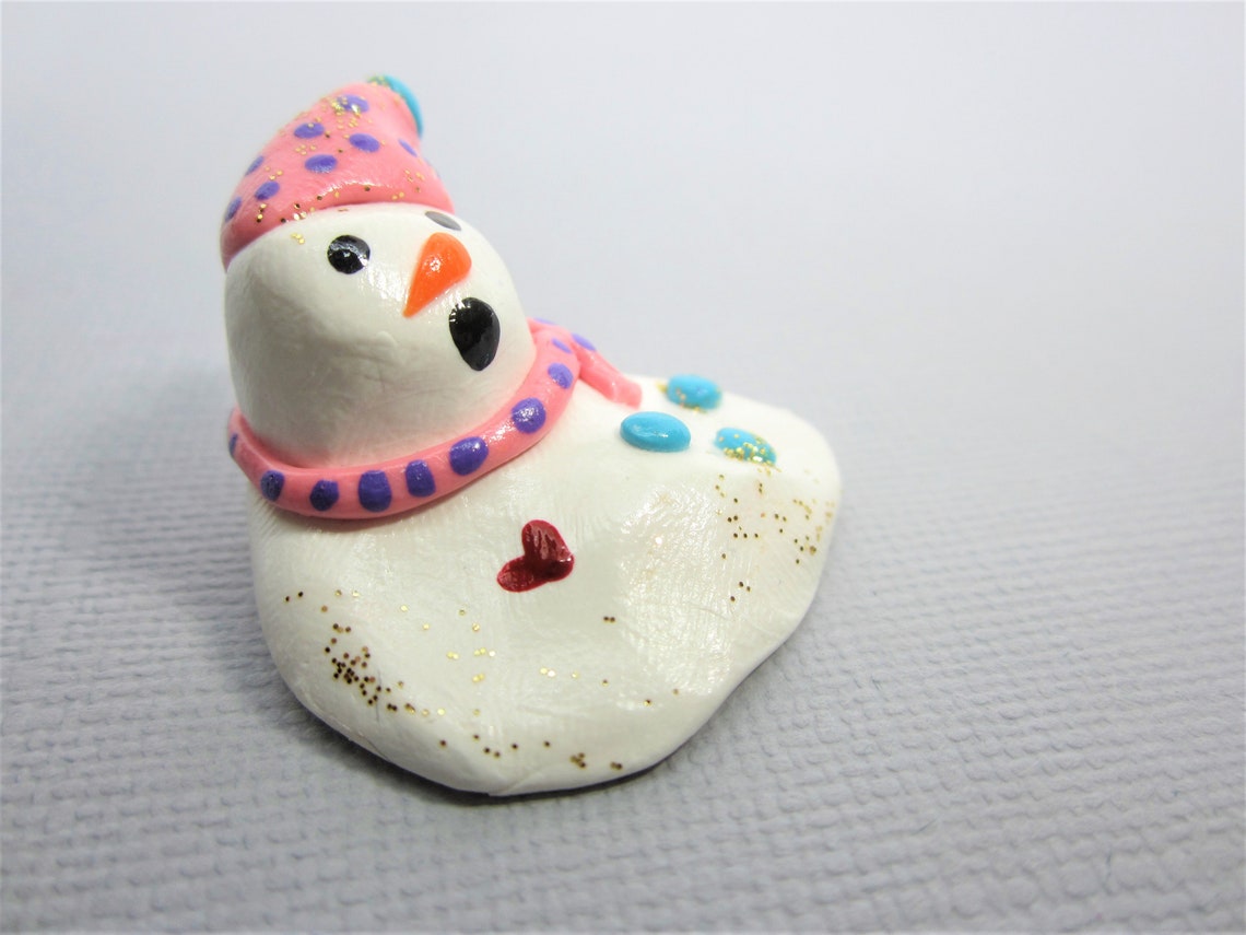 MELTING SNOWMAN FIGURINE, Miniature, Handmade From Polymer Clay, Hand ...