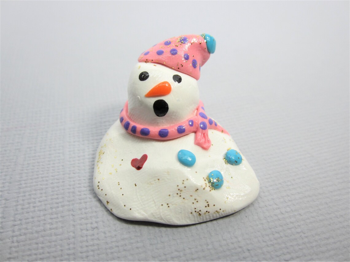 MELTING SNOWMAN FIGURINE, Miniature, Handmade From Polymer Clay, Hand ...