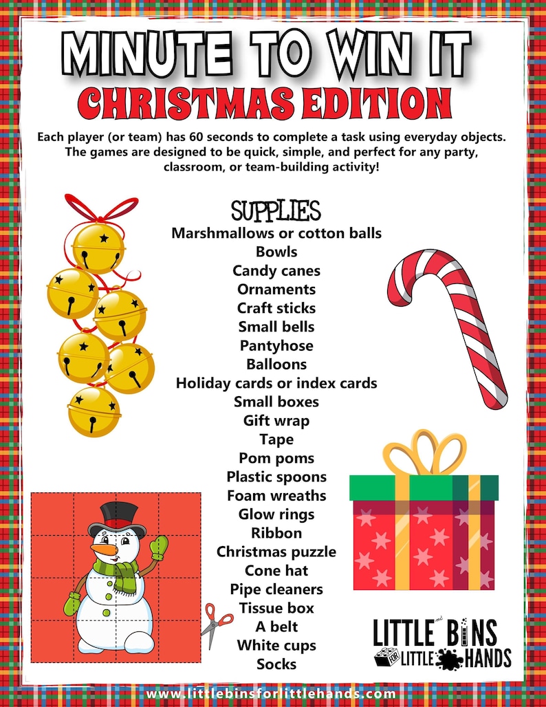 Christmas Minute to Win It Games for Kids - Etsy