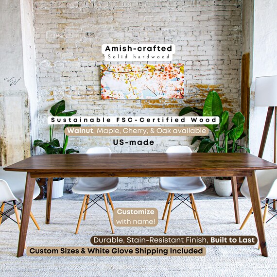 Custom Mid century Modern Dining Table us Made Handmade Table walnut Dining Table Modern Farmhouse Ecofriendly Furniture custom Dining Table Etsy