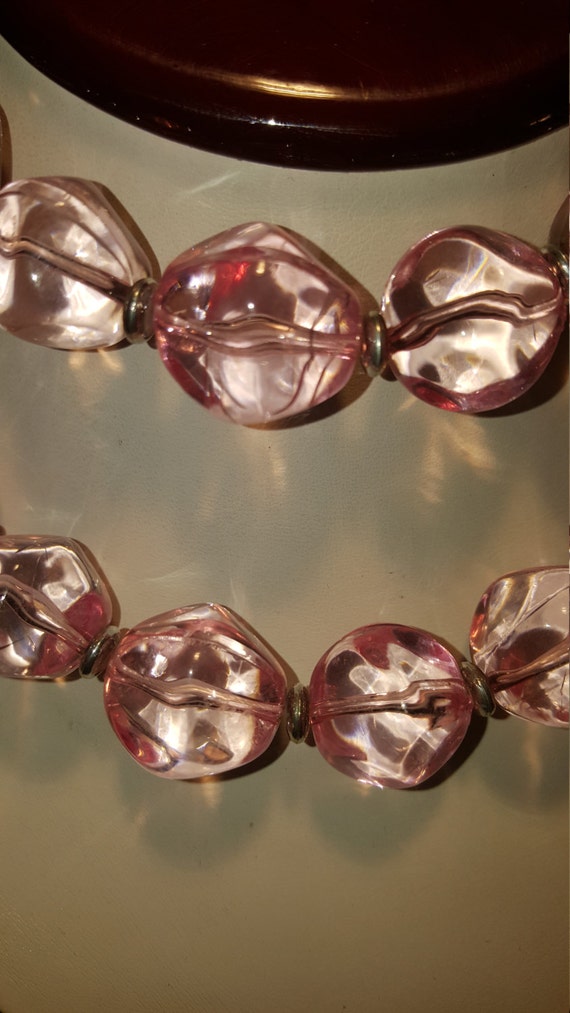 Vintage 1970's Pink Faux Crystal Necklace - Gem