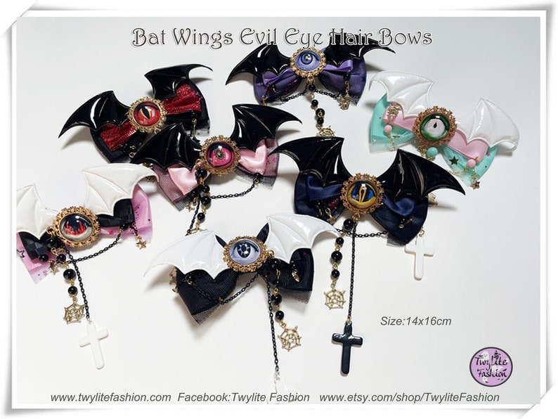 Bat Wings Evil Eye Hair Bows Halloween/gothic - Etsy