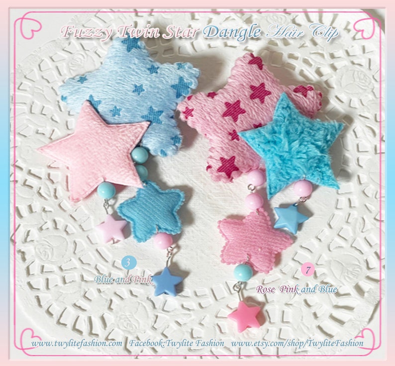 Fuzzy Twin Star Dangle Hair Clips Sweet - Etsy