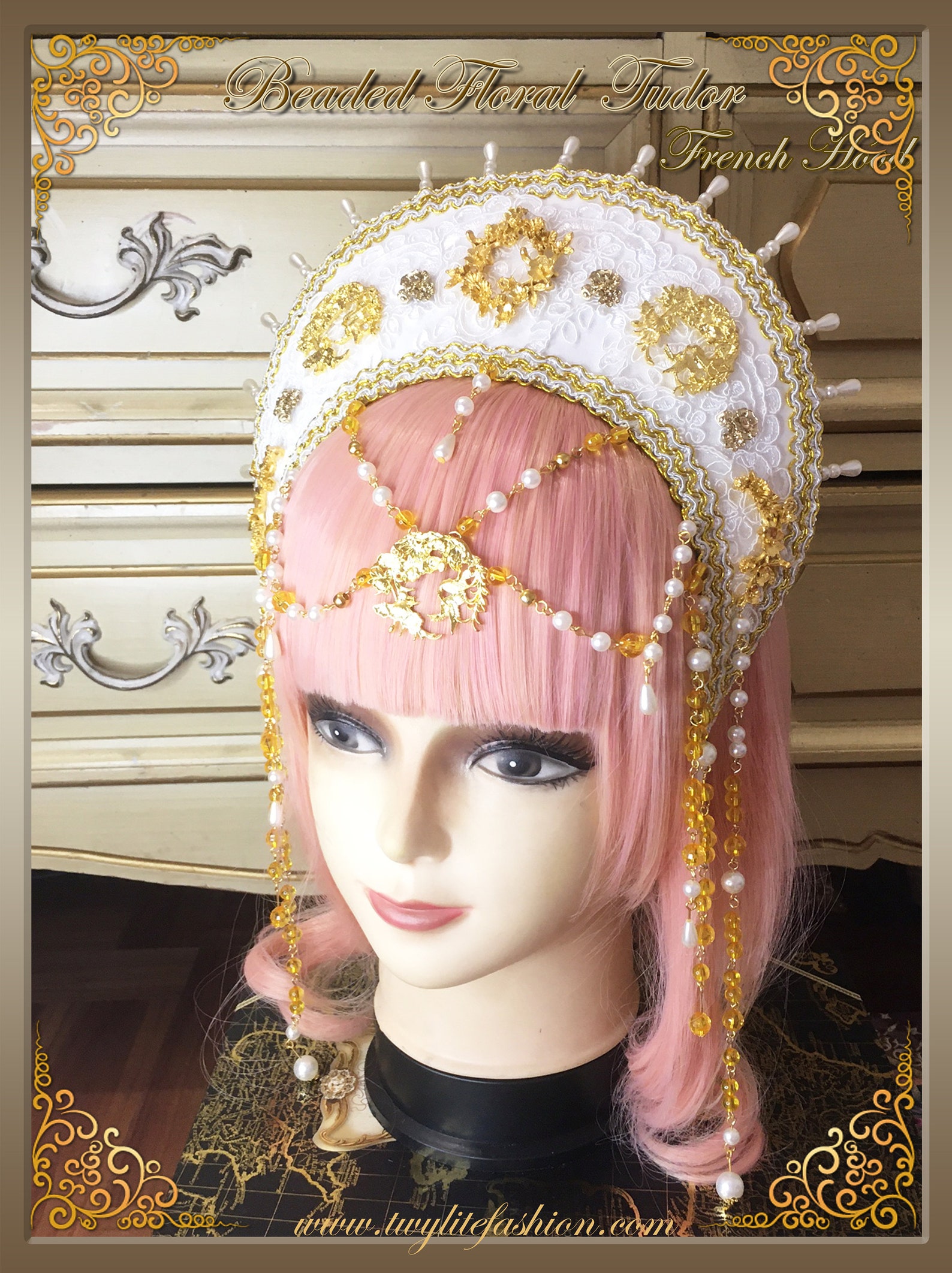 Beaded Floral Tudor French Hood Classic Lolita/renaissance | Etsy