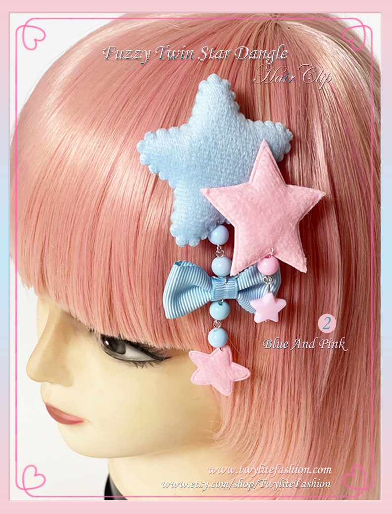 Fuzzy Twin Star Dangle Hair Clips Sweet - Etsy