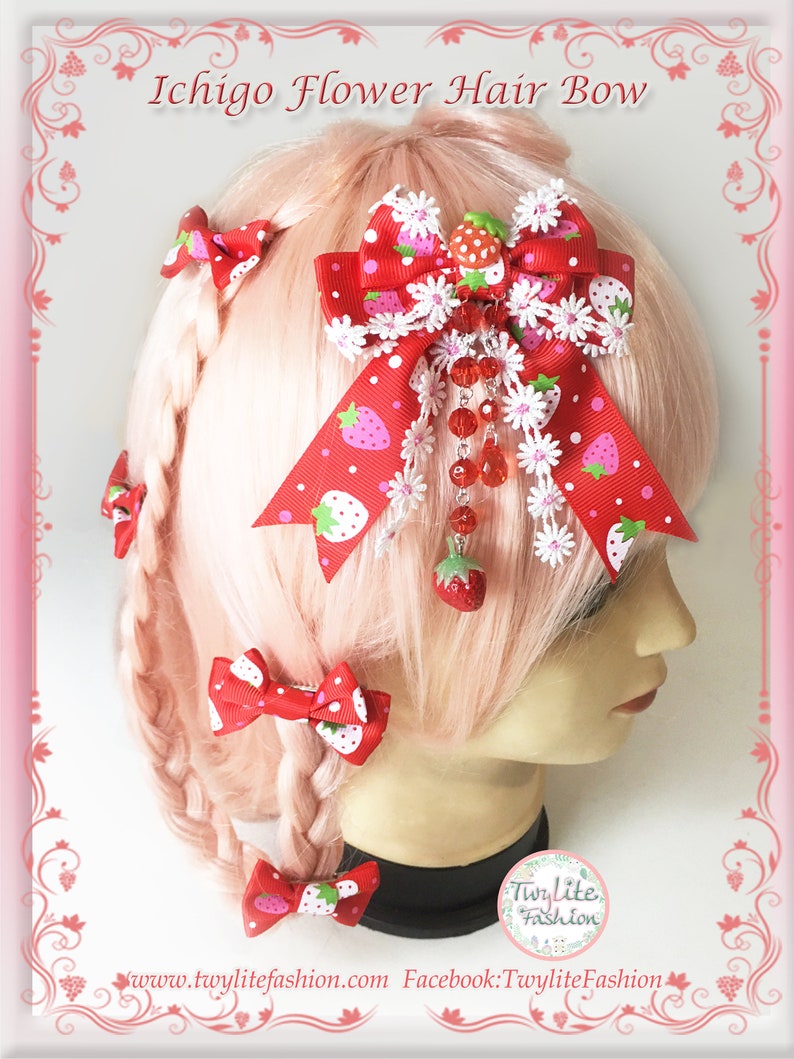 Ichigo Flower Hair Bow Series - Strawberry Collection - Sweet Lolita ...