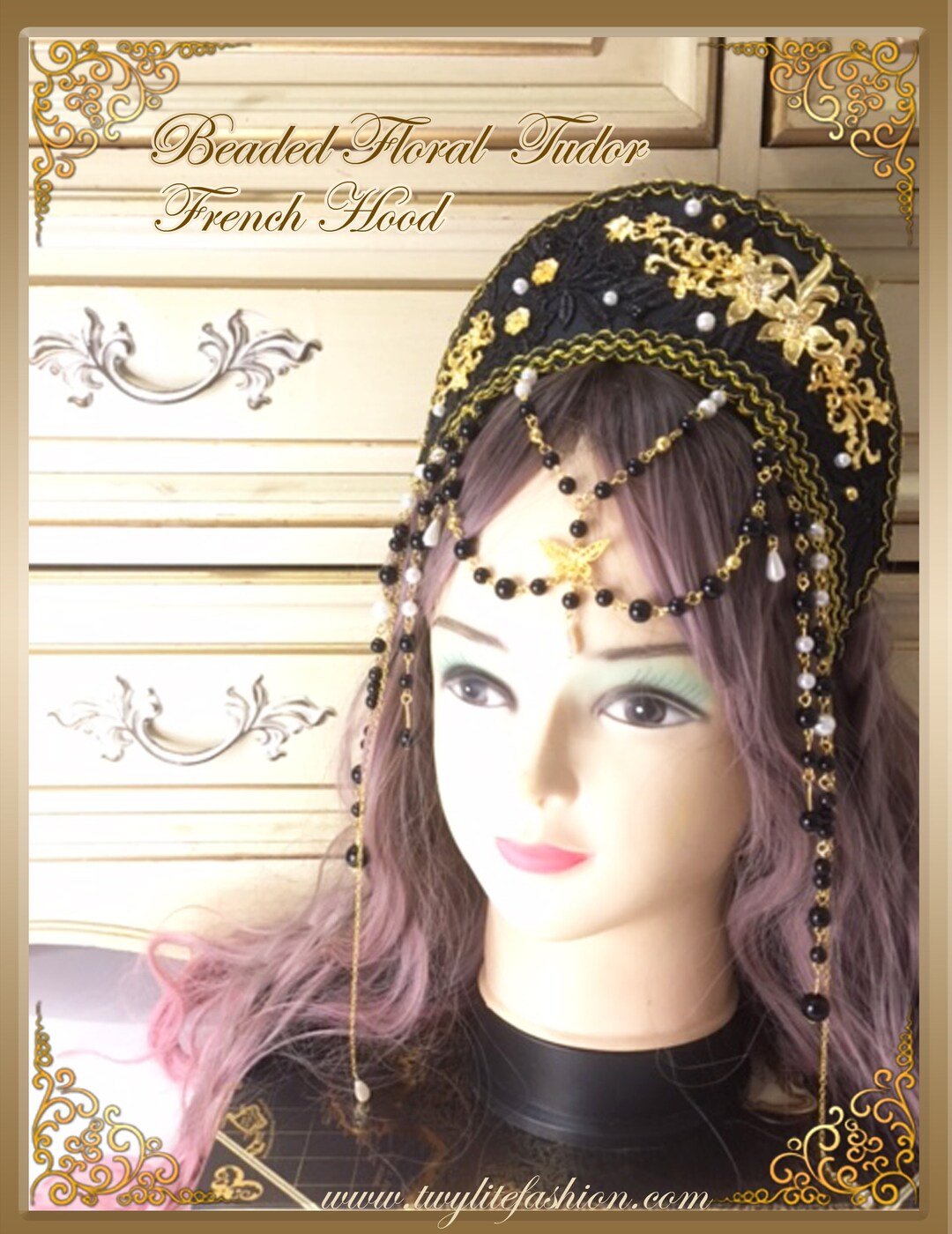 Beaded Floral Tudor French Hood - Classic Lolita/renaissance Style - Etsy