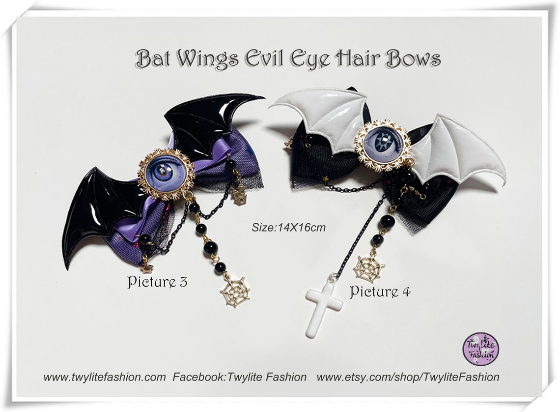 Bat Wings Evil Eye Hair Bows Halloween/gothic - Etsy