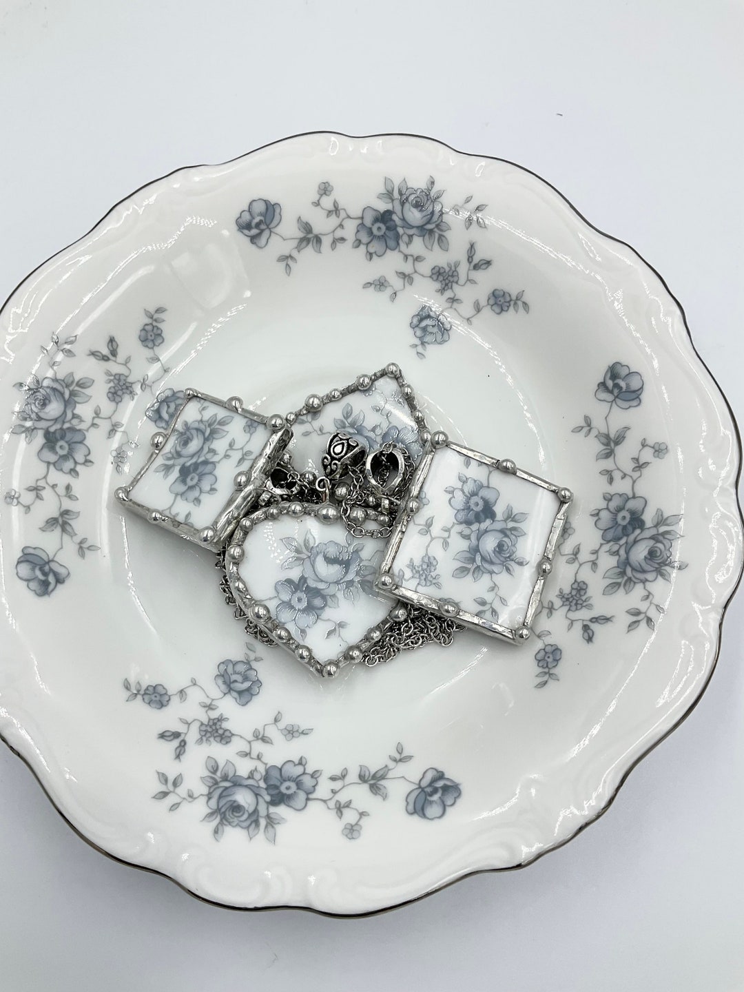 Vintage, Broken China Necklace, Blue Garland Pendent - Etsy