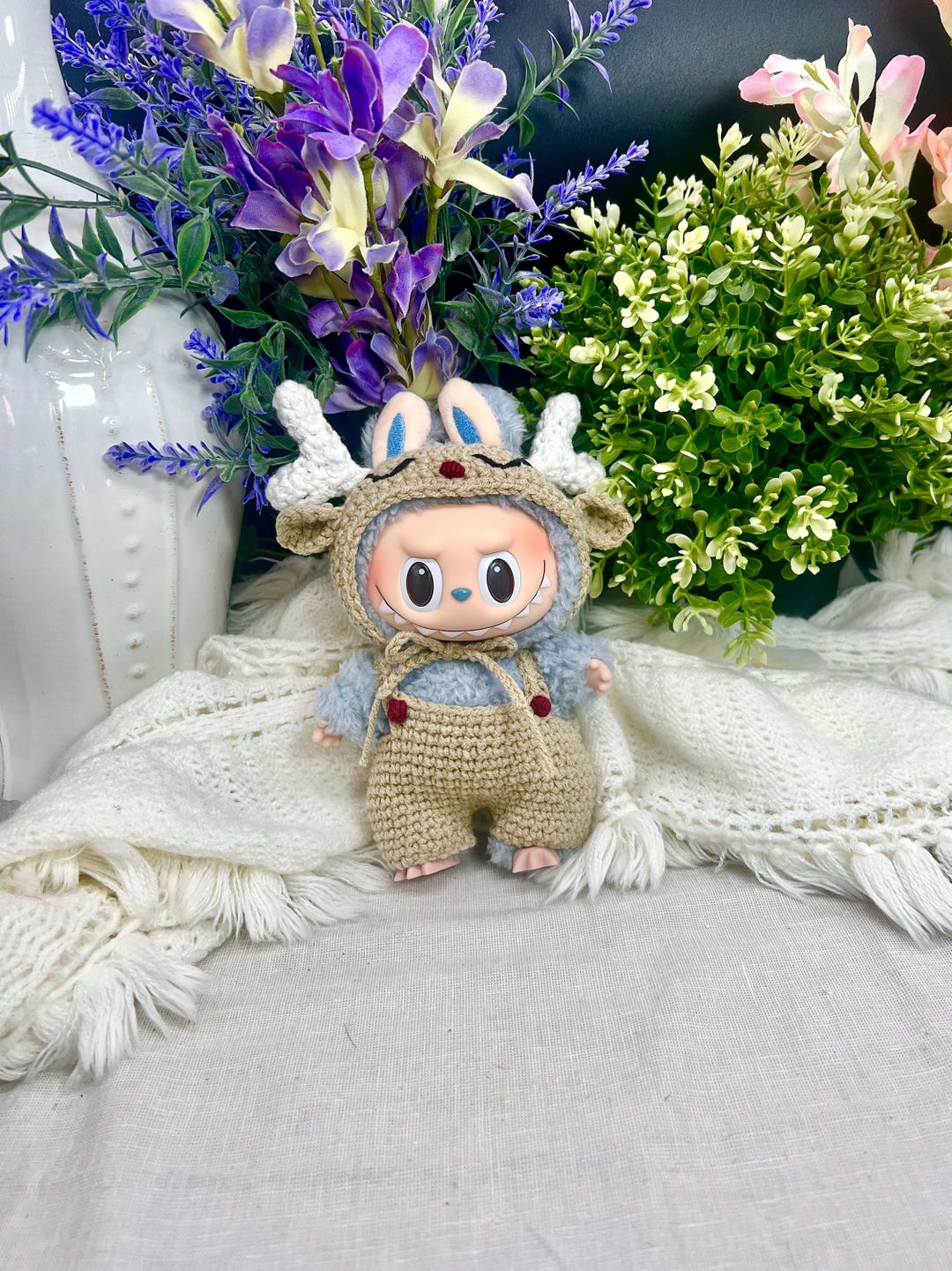 Labubu Reindeer Crochet Outfit, Winter Holiday Clothes for Pop Mart ...