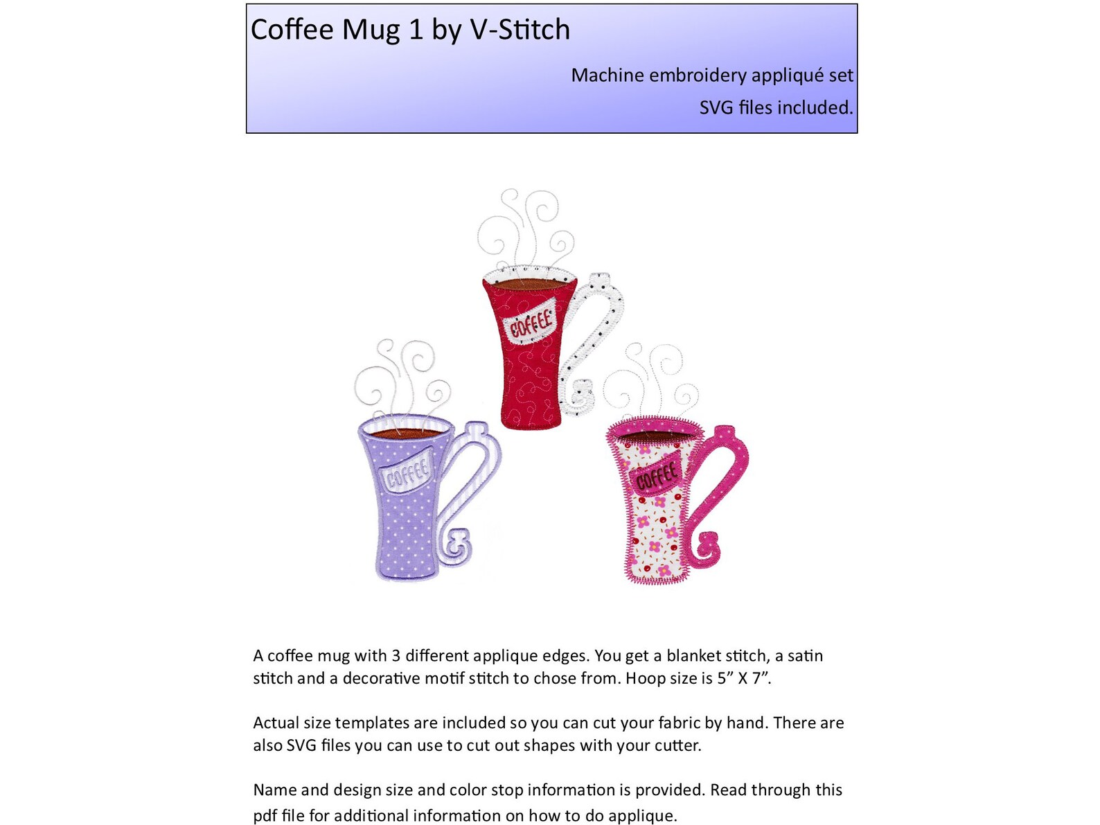 Coffee Mug 1 Applique Machine Embroidery Design Set. Instant - Etsy