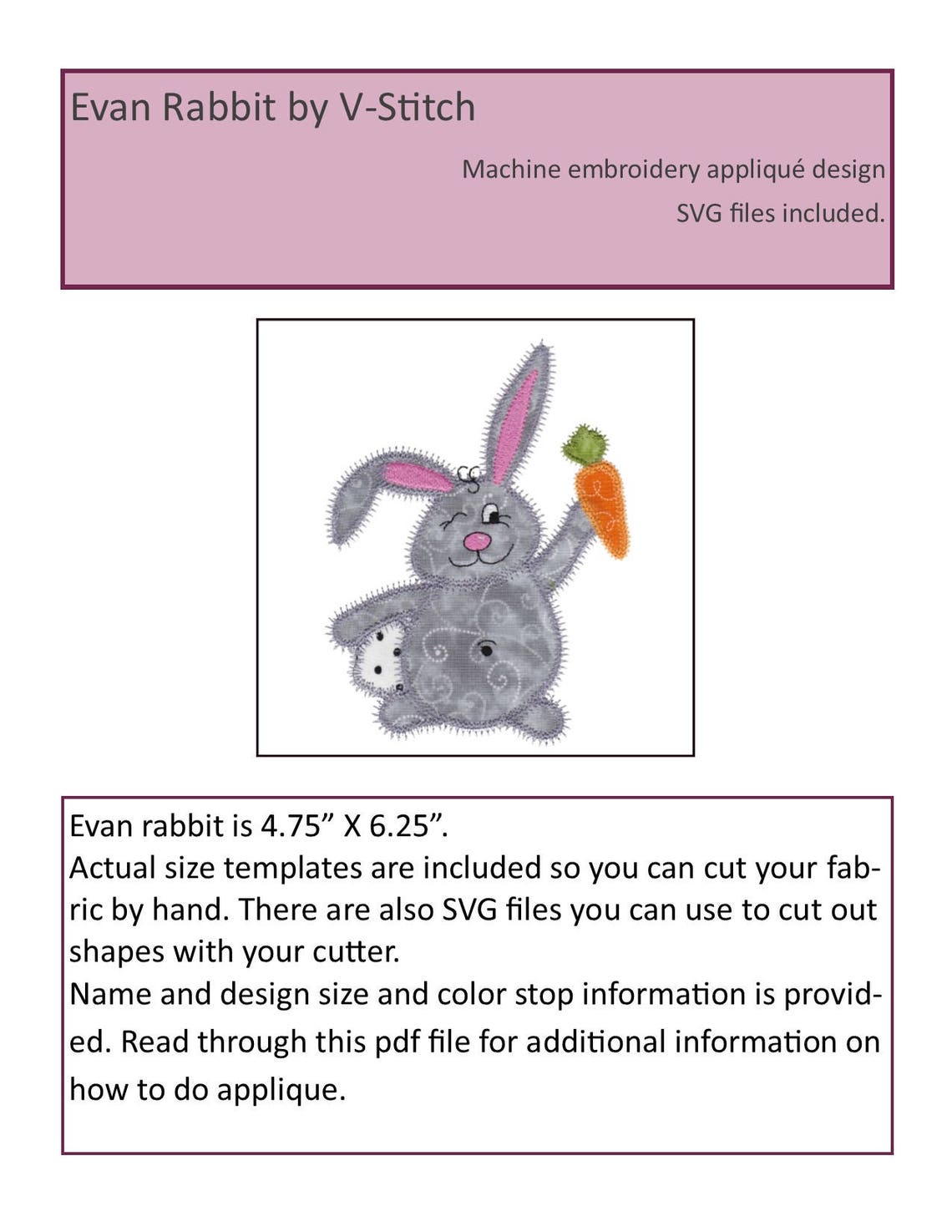 Evan Rabbit Applique Machine Embroidery Design. Instant - Etsy